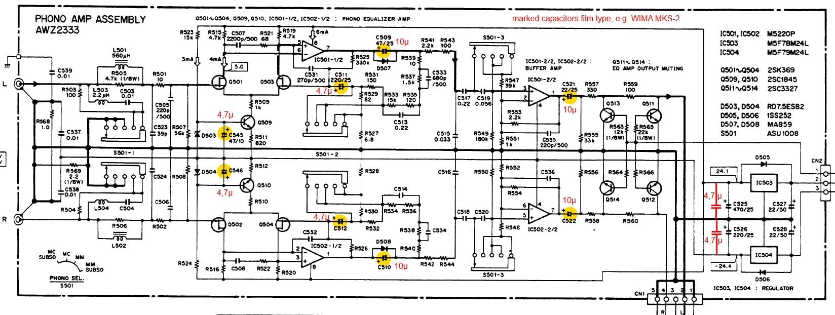 Pioneer A 757 Schematic Detail Phono Amp Marked ReCap | | hifi-forum.de ...